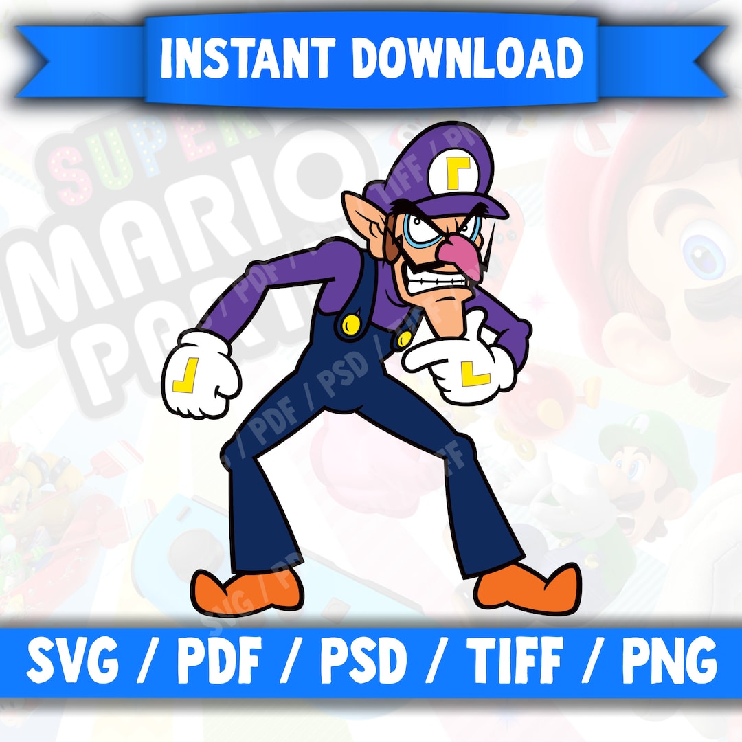 Waluigi SVG Clipart Mario Digital File Waluigi Ready to Print Mario ...