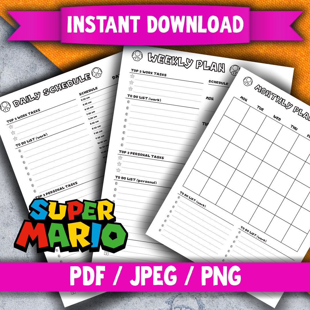 Digital Planner Schedule Mario Ready to Print Funny Planner Printable ...