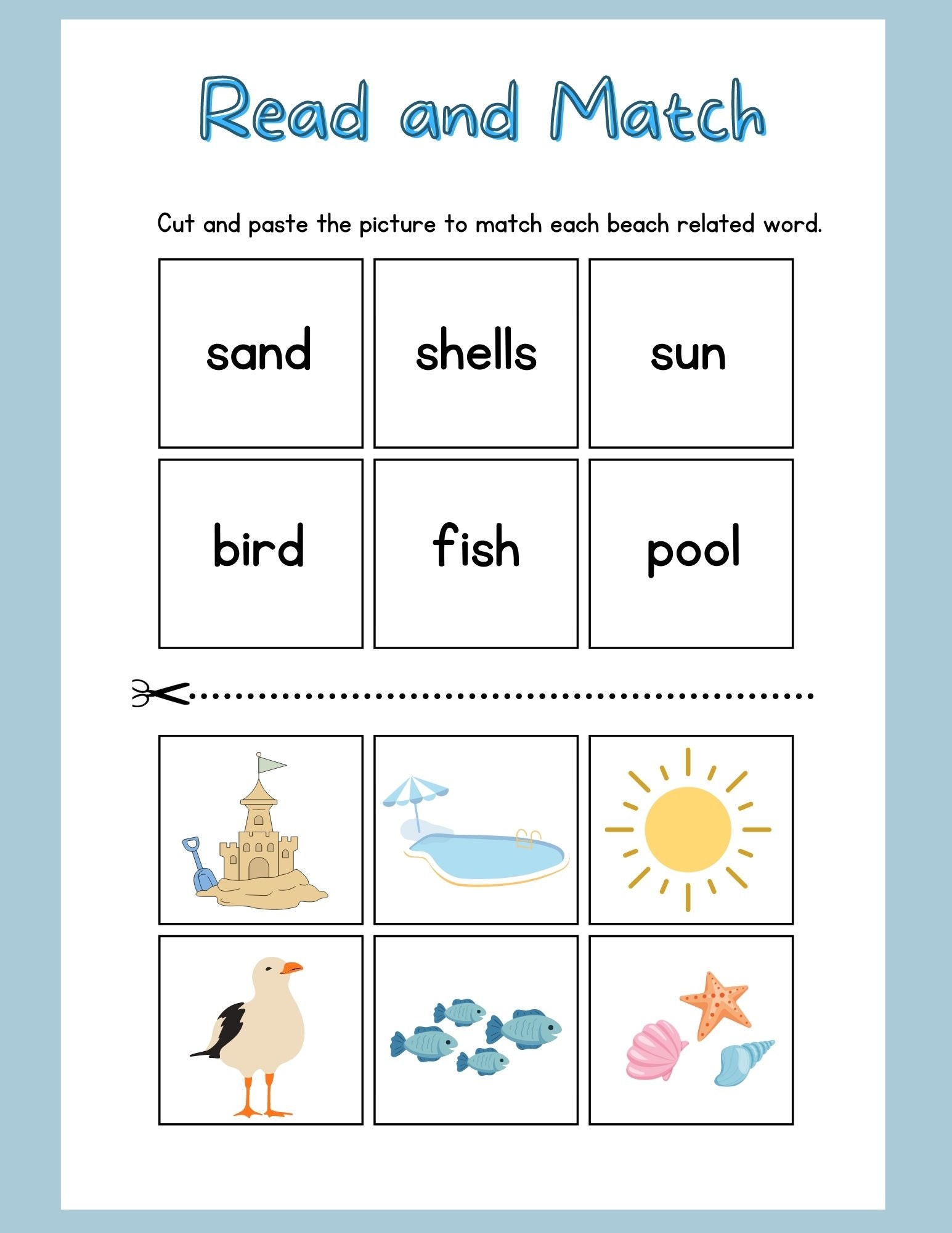 Beach Themed - Read and Match Game - Etsy