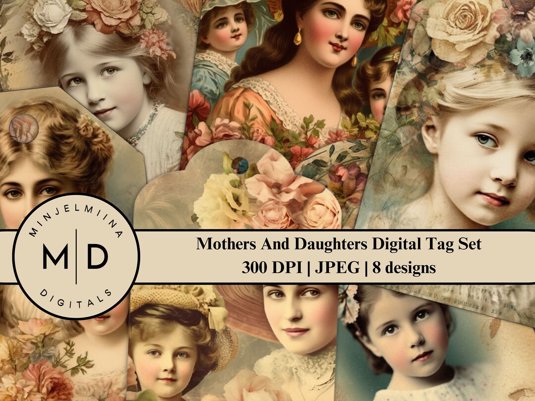 Mothers & Daughters Digital Tag Set | Printable Tags | Vintage Ephemera ...