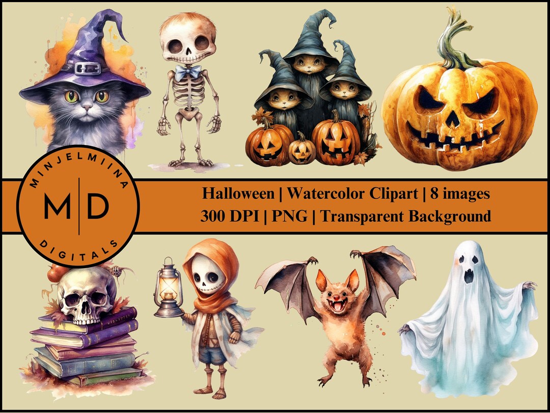 Halloween Watercolor Clipart | PNG | Transparent Background | Halloween ...