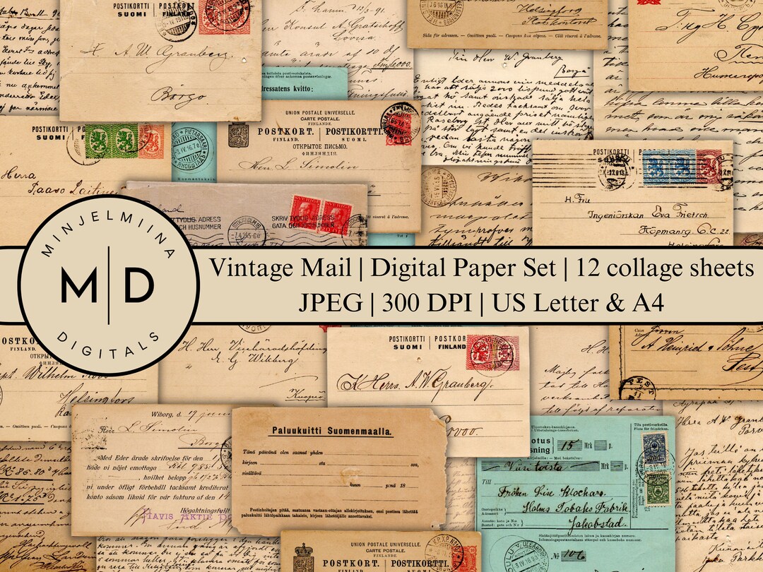 Vintage Mail Digital Paper Set | Printable Paper | Collage Sheets ...