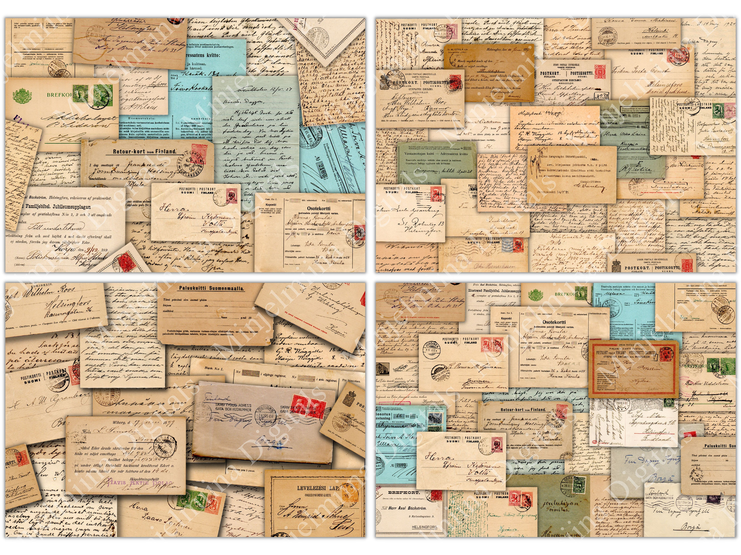 Vintage Mail Digital Paper Set | Printable Paper | Collage Sheets ...