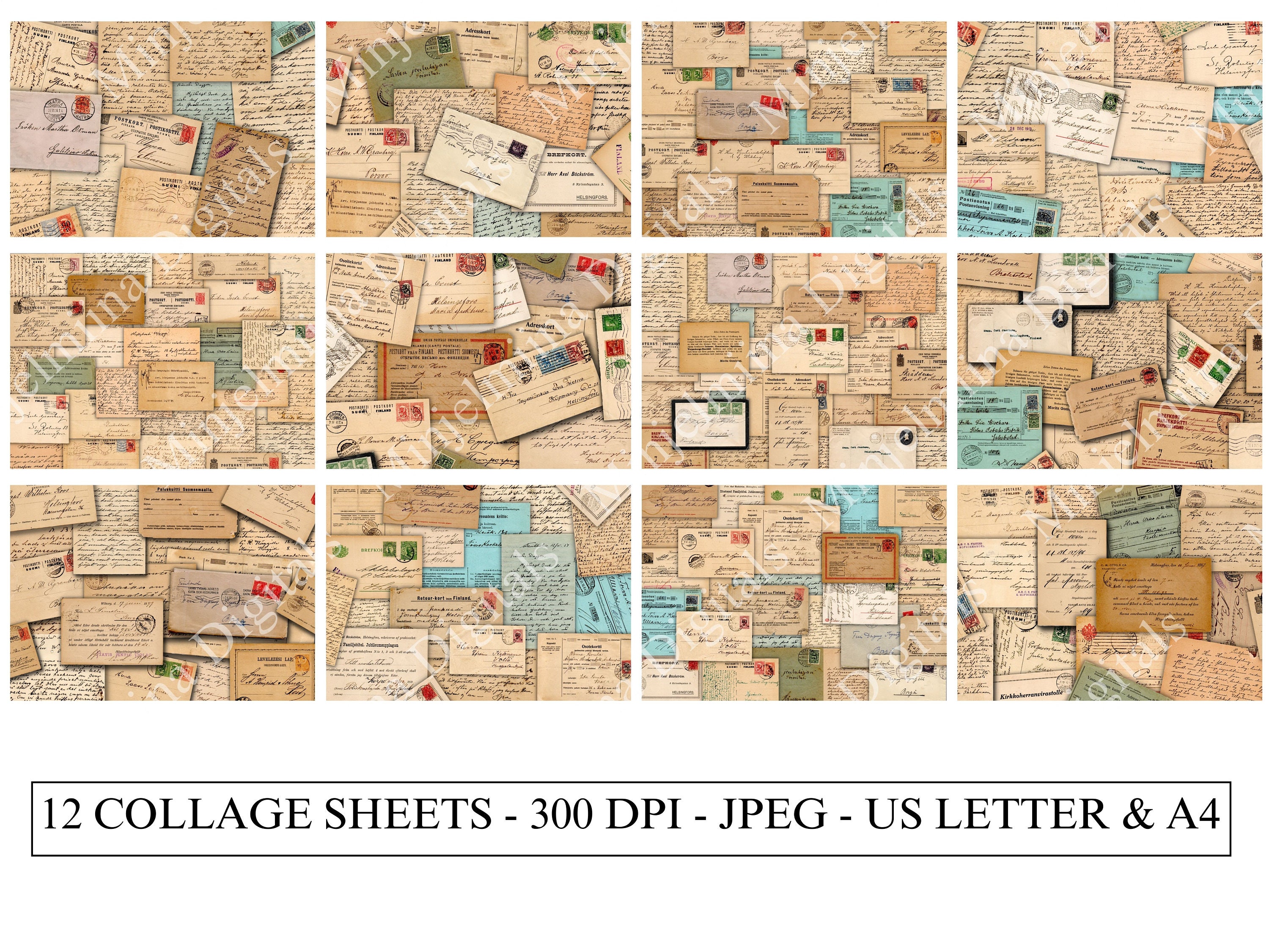 Vintage Mail Digital Paper Set | Printable Paper | Collage Sheets ...