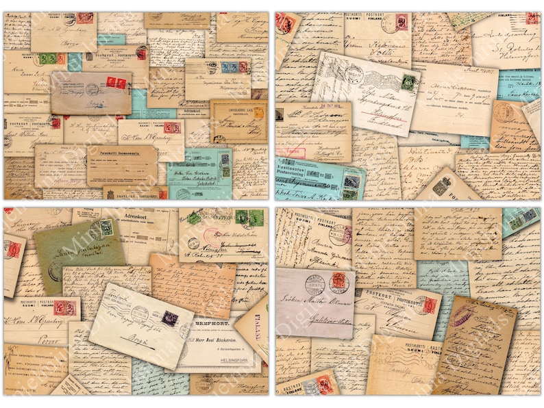 Vintage Mail Digital Paper Set | Printable Paper | Collage Sheets ...