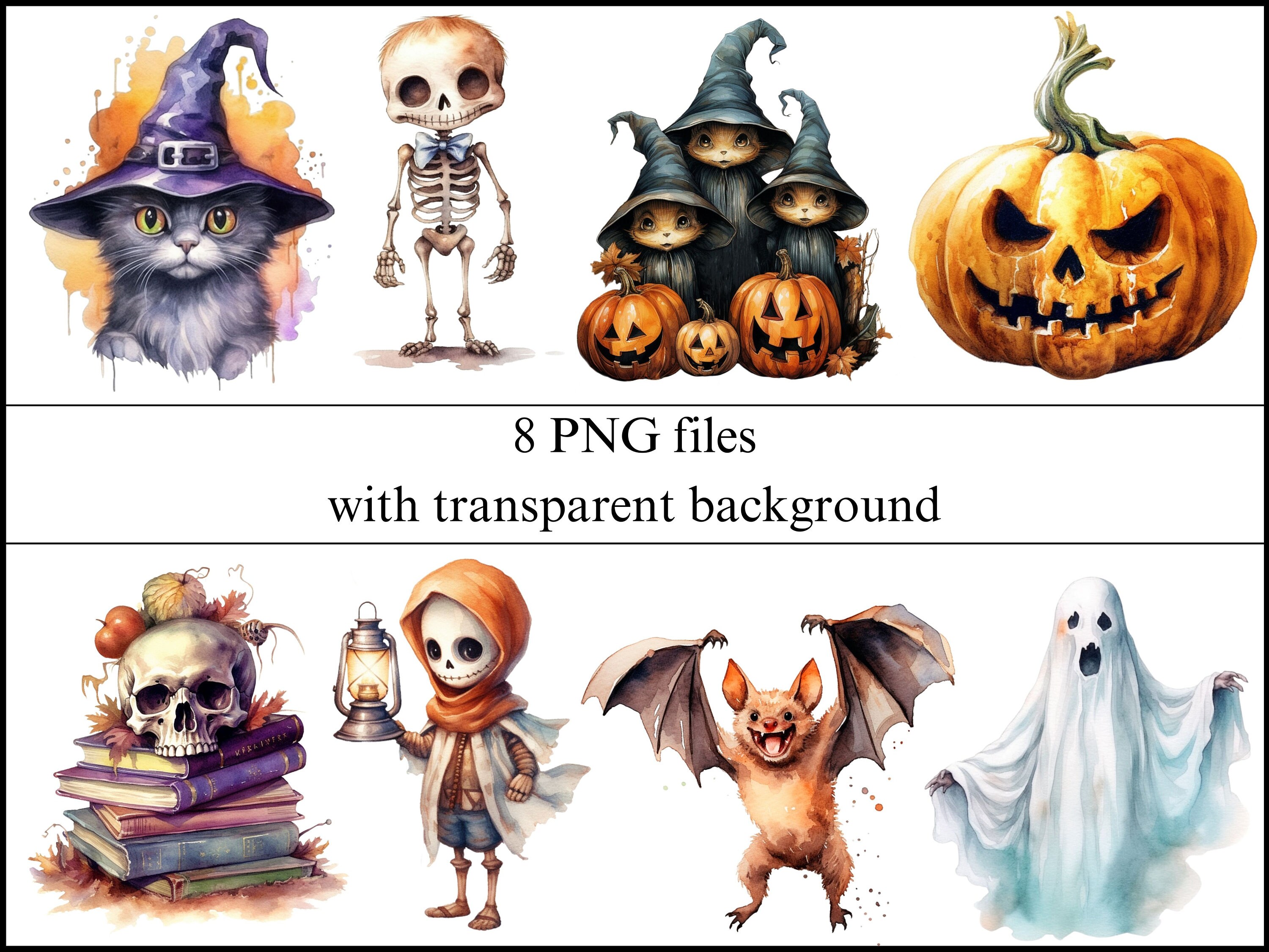 Halloween Watercolor Clipart | PNG | Transparent Background | Halloween ...