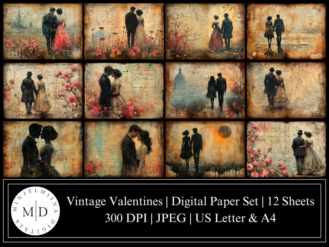 Vintage Valentines | Digital Paper Set | Instant Download | Printable ...