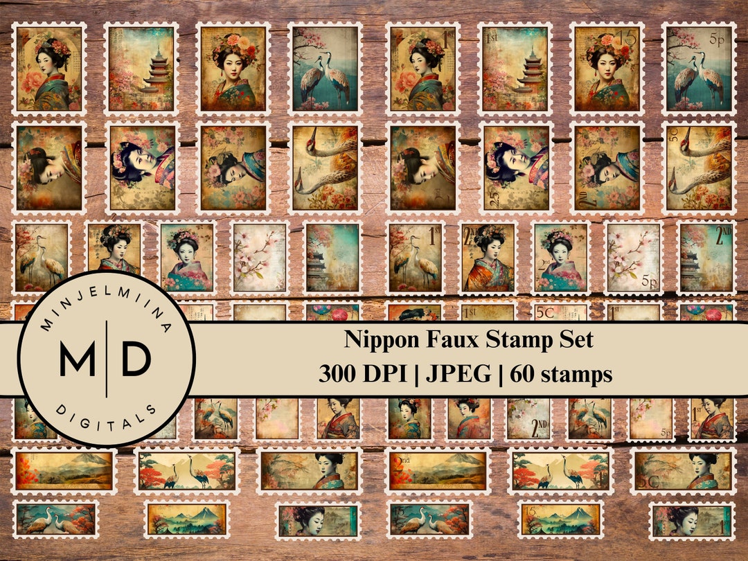 Digital Nippon Faux Stamps | Geisha Stamps | Vintage Ephemera ...