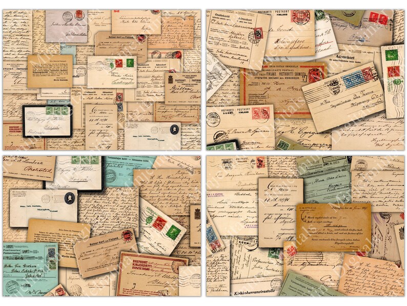 Vintage Mail Digital Paper Set | Printable Paper | Collage Sheets ...