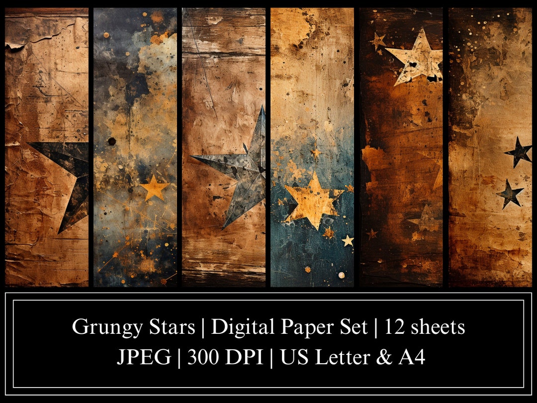 Grungy Stars | Digital Paper Set | Printable Scrapbook Paper | Grunge ...