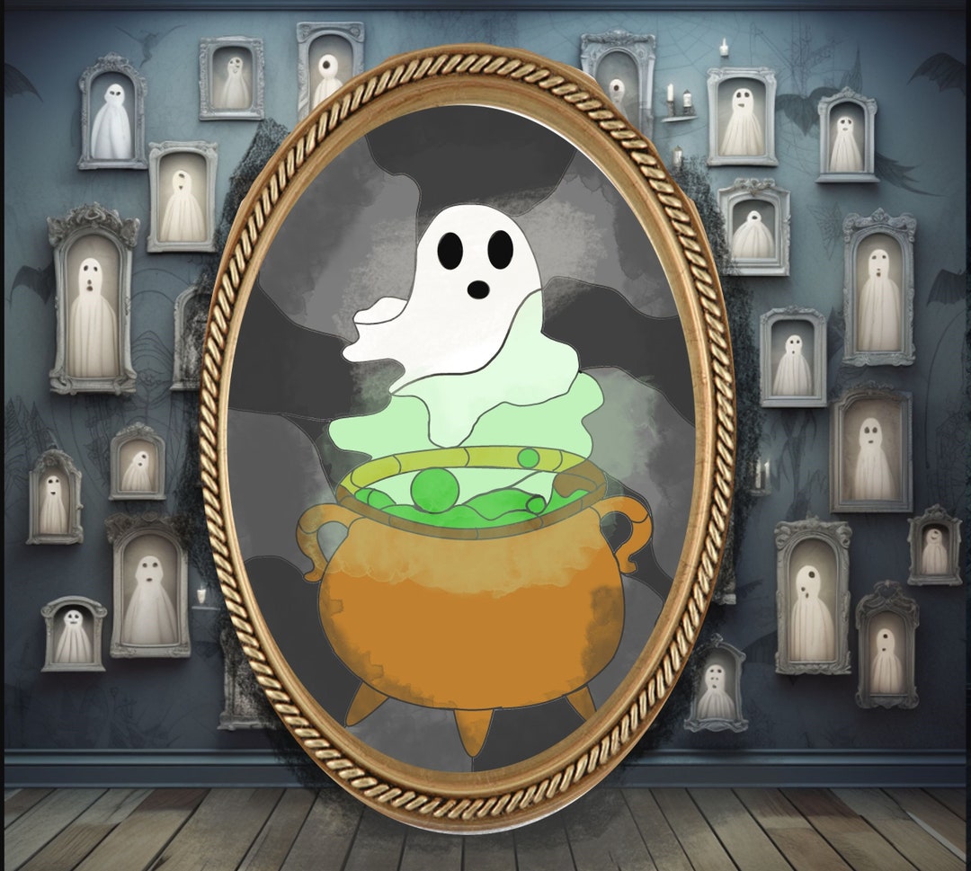 Stained Glass Pattern, Digital Download Ghost in a Cauldron by Artist M ...