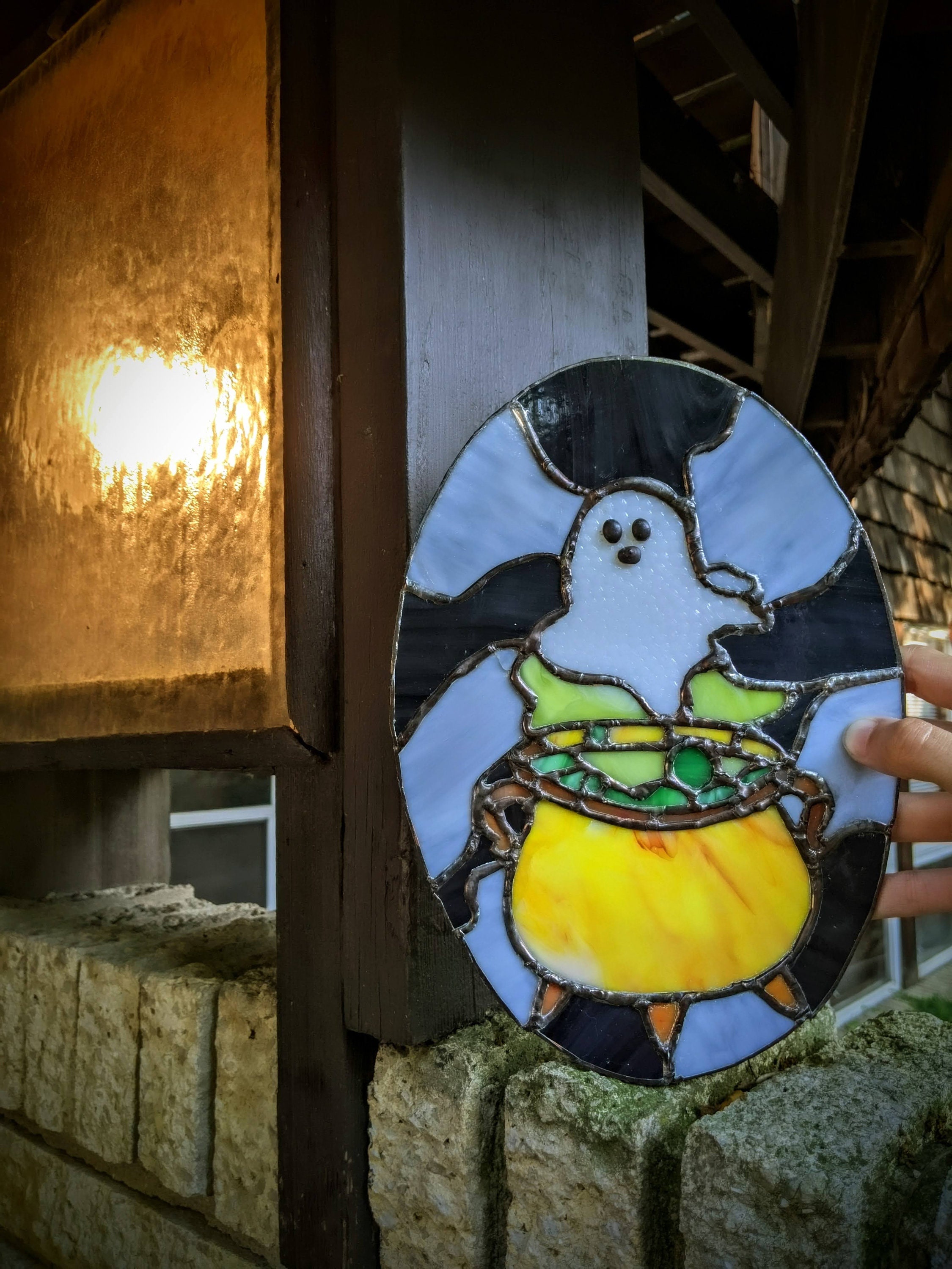 Stained Glass Pattern, Digital Download Ghost in a Cauldron by Artist M ...