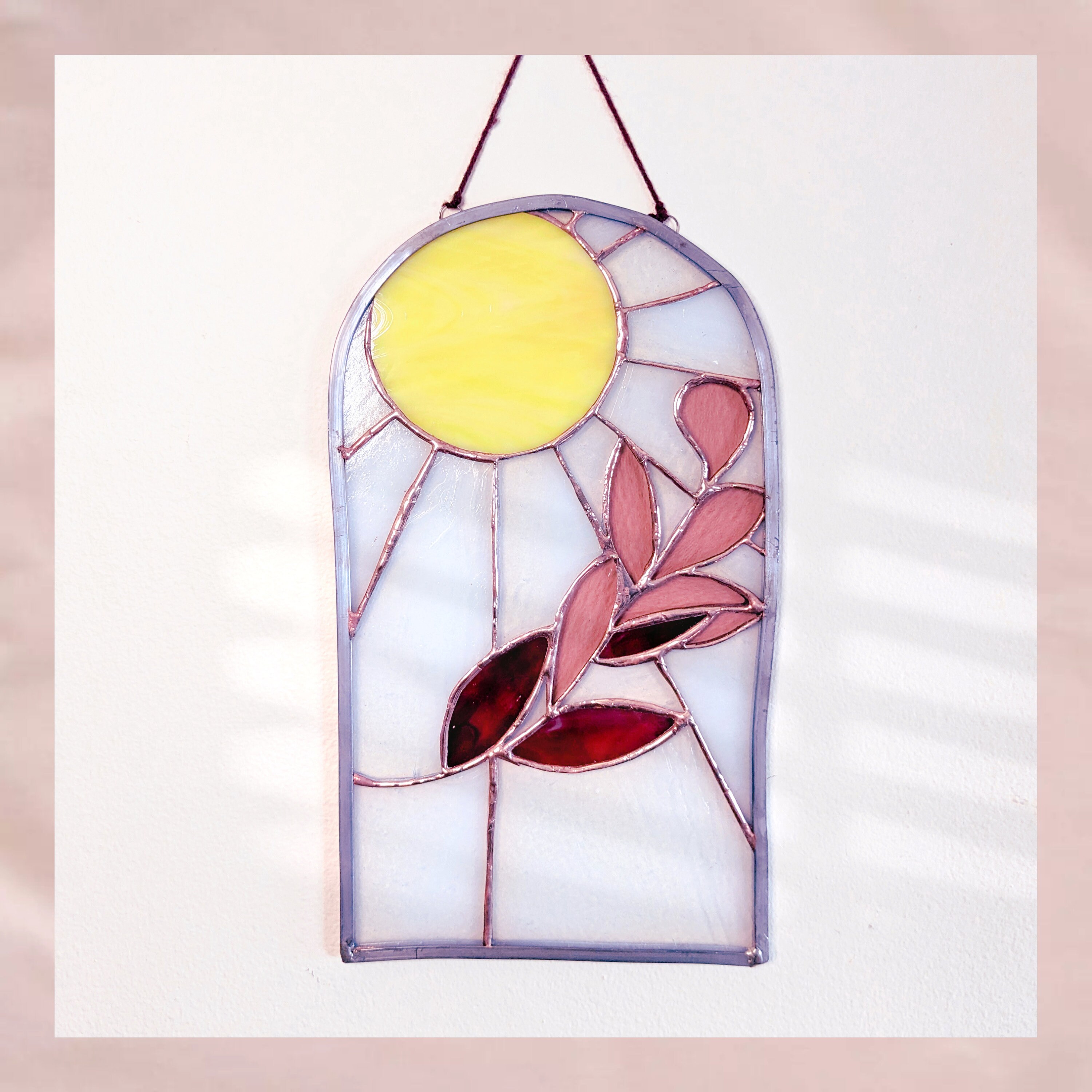 Handmade Stained Glass Window Display, us Two, Sun and Red Leaves - Etsy