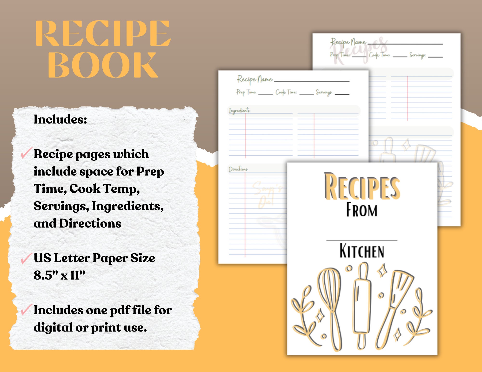 Printable Recipe Book Printable Cookbook Template Family Recipe Book - Etsy