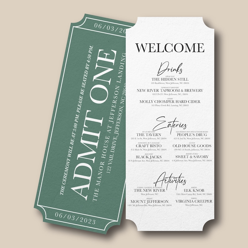 Wedding Guest Itinerary / Admit One Ticket - Etsy