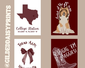 Pink and Blue Texas A&M Prints Preppy College Prints Gig 'em Poster - Etsy