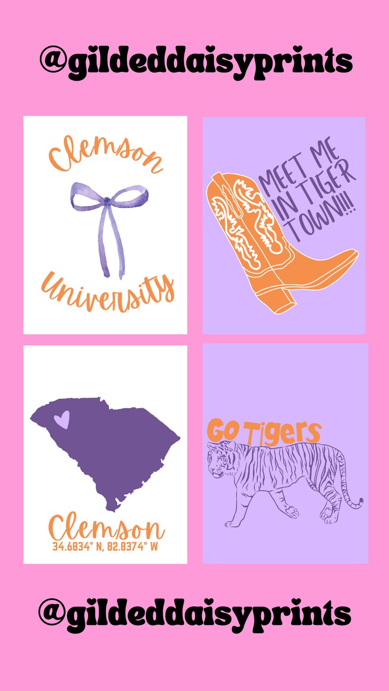 Clemson Bow Prints - Etsy
