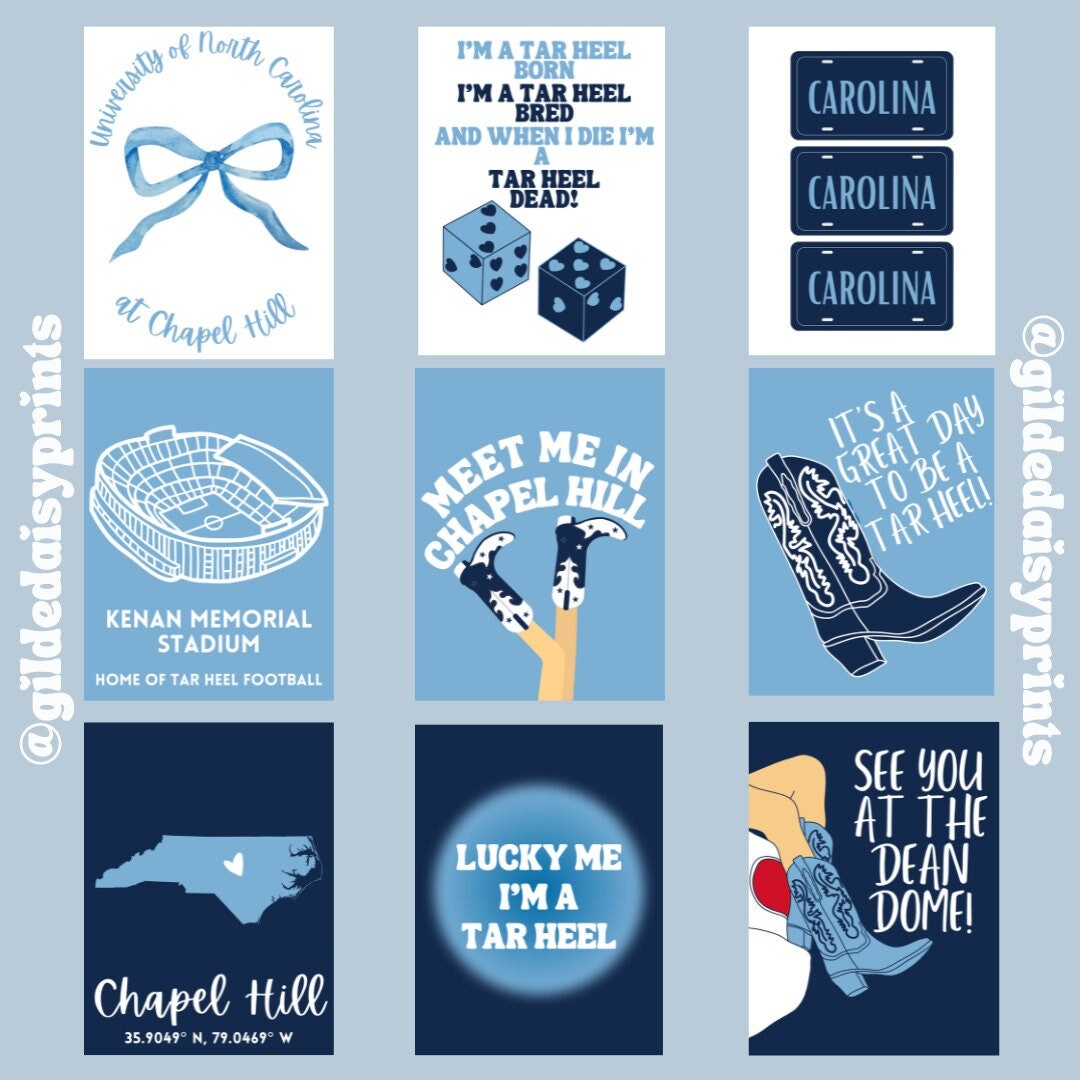 UNC Preppy Prints Set of 9 | UNC | Preppy Posters | Chapel Hill Prints ...