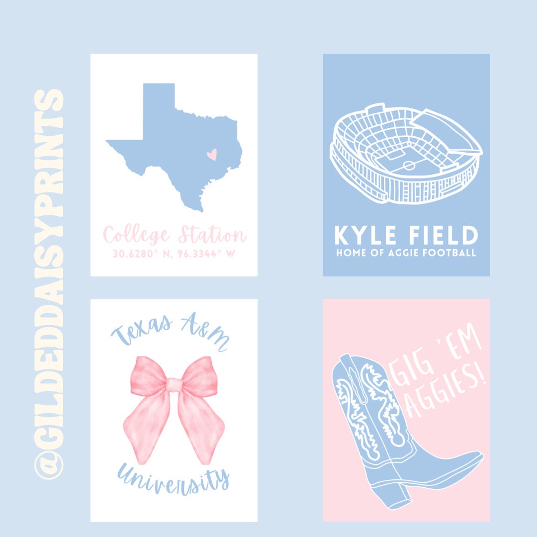 Pink and Blue Texas A&M Prints | Preppy College Prints | Gig 'em Poster ...