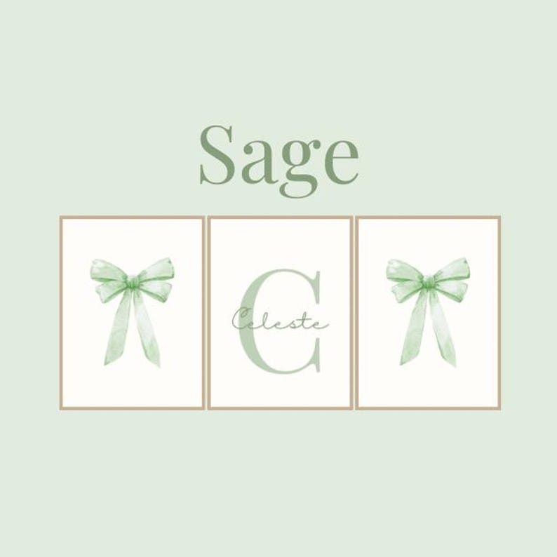 Bow Initial Set of 3 | Watercolor Bow Prints | Nursery Prints | Baby ...