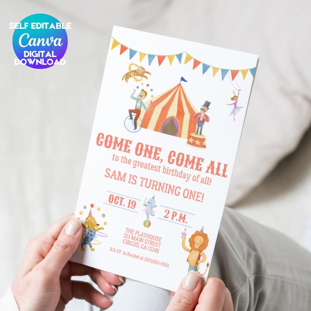 Circus or Carnival Birthday Invitation | First Birthday Invitation ...