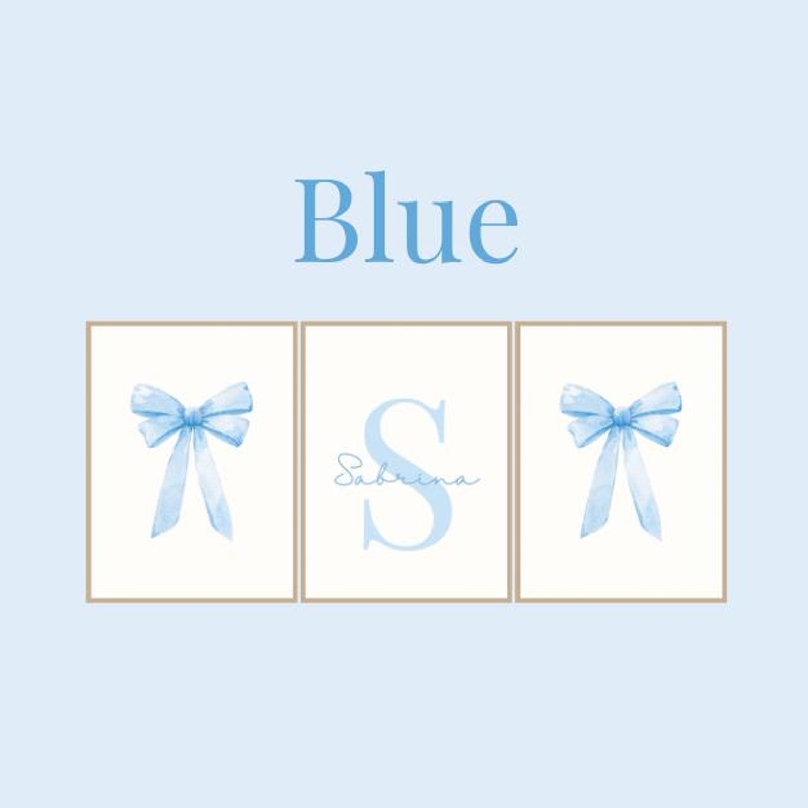 Bow Initial Set of 3 | Watercolor Bow Prints | Nursery Prints | Baby ...