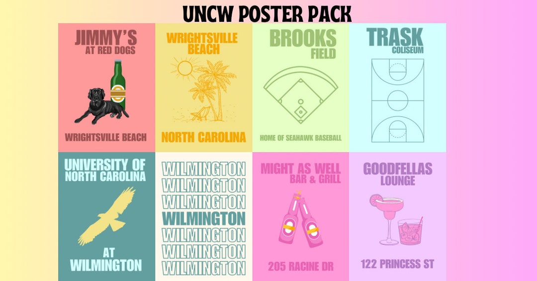 Uncw/wilmington Poster Pack SET OF 8 - Etsy
