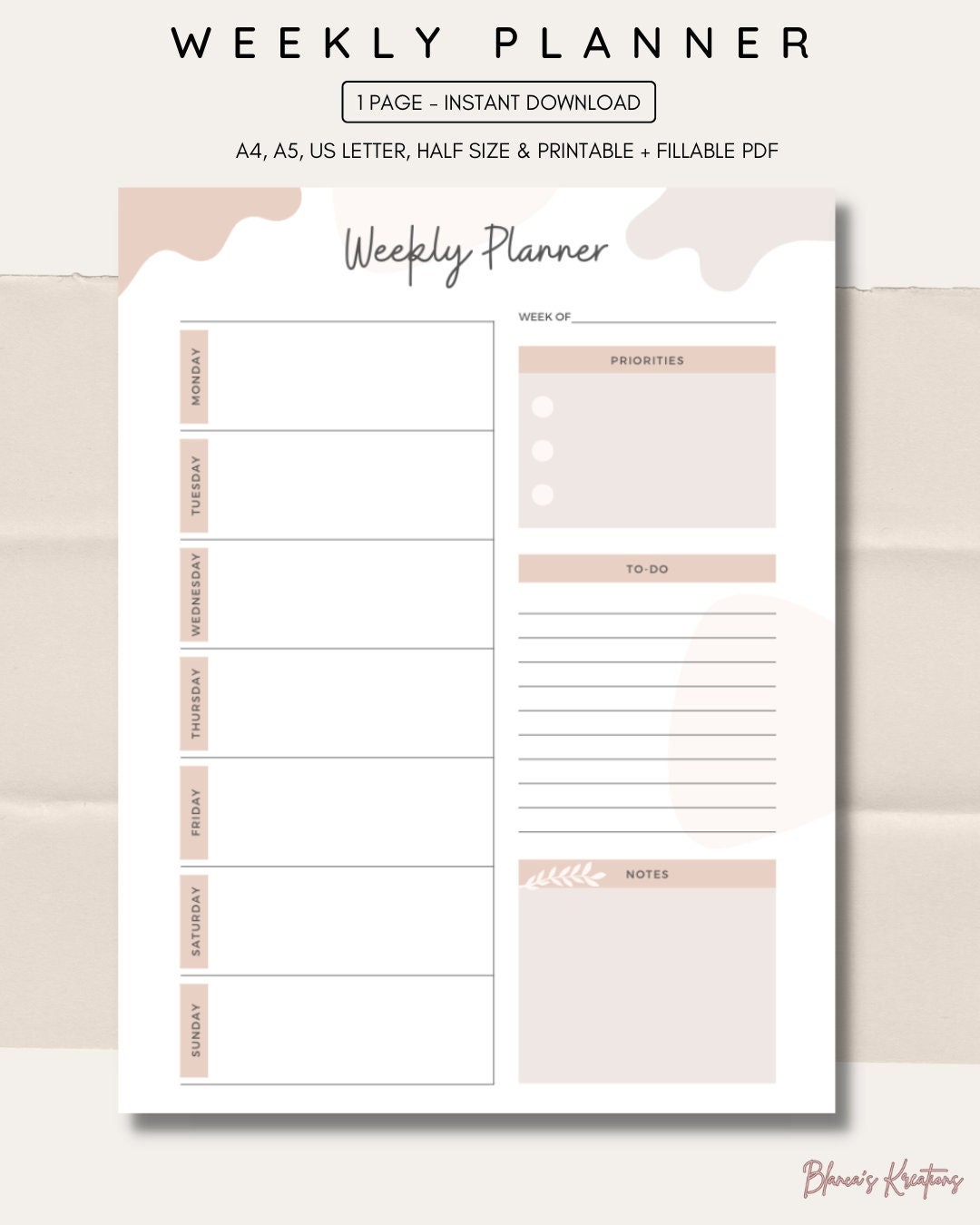 Weekly Editable Planner Template, Printable Planner, Planner Set ...