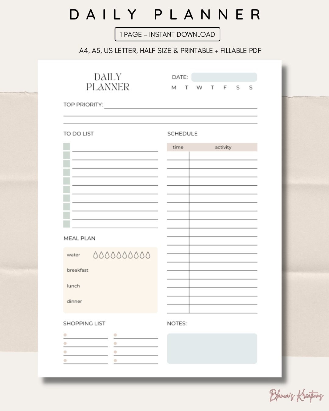 Daily Editable Planner Template, Printable Planner, Planner Set ...