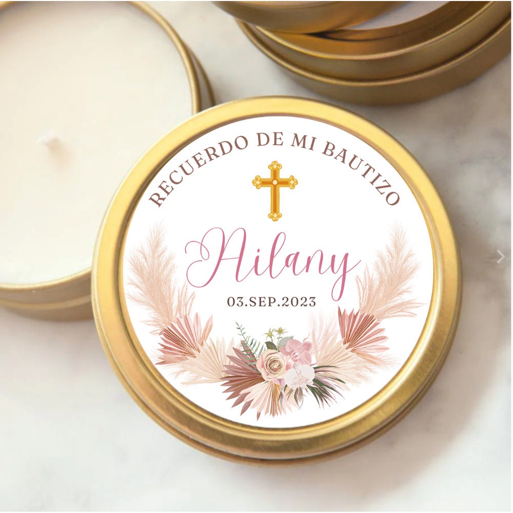 Boho Baptism Label Editable Digital Template - Baptism Favors - Baptism ...