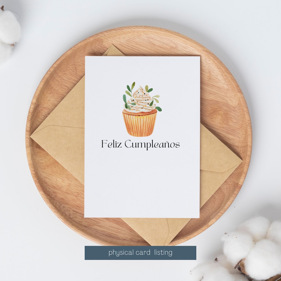 Spanish Birthday Card Tarjeta De Cumpleaños cute Cupcake Physical Bday ...