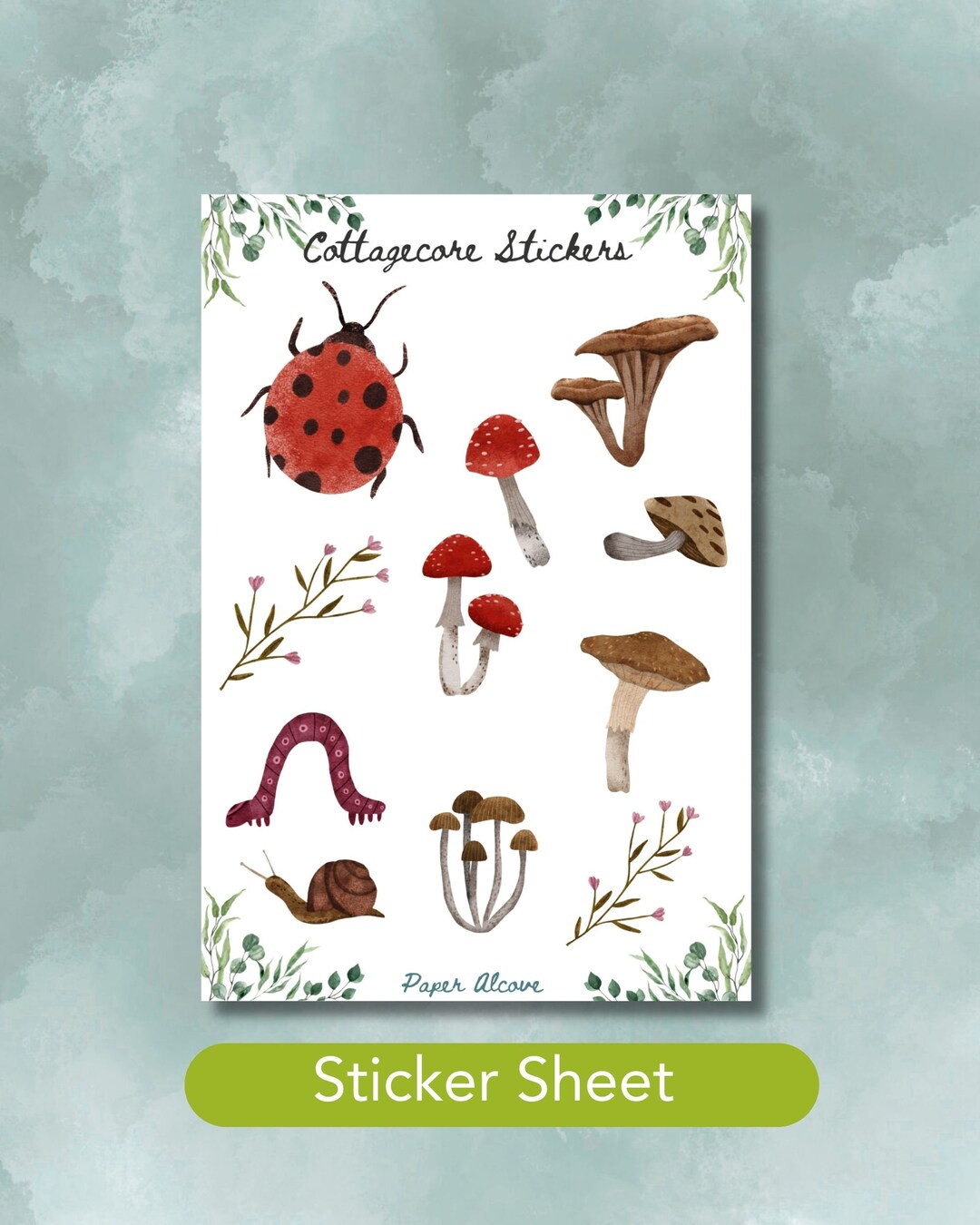 Cottagecore Sticker Sheet Cozy Planner Stickers Mushroom & - Etsy
