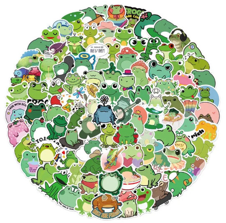 50 Kawaii Frogs STICKER FUN PACK Cute Vinyl Die Cut Stickers - Etsy