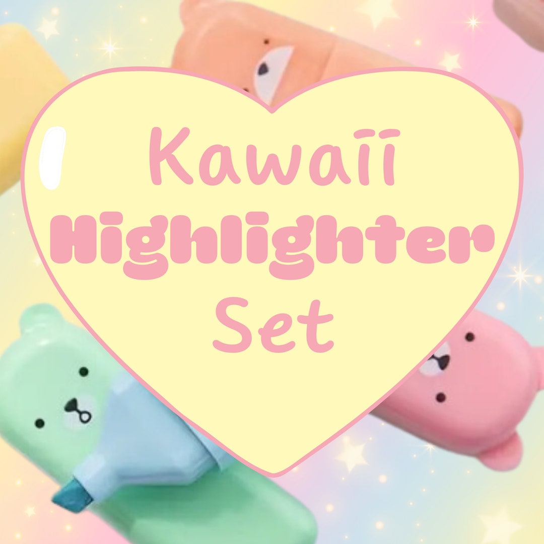 Kawaii Cartoon Bear Mini Size Highlighter Set of 6 Cute Bear Pastel ...