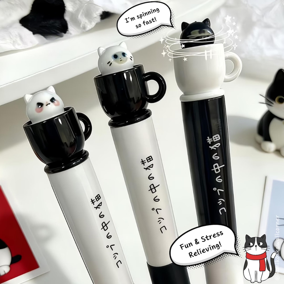 Teacup Spinning Cat Gel Pen – 0.5mm Fine Tip Black Ink - Etsy