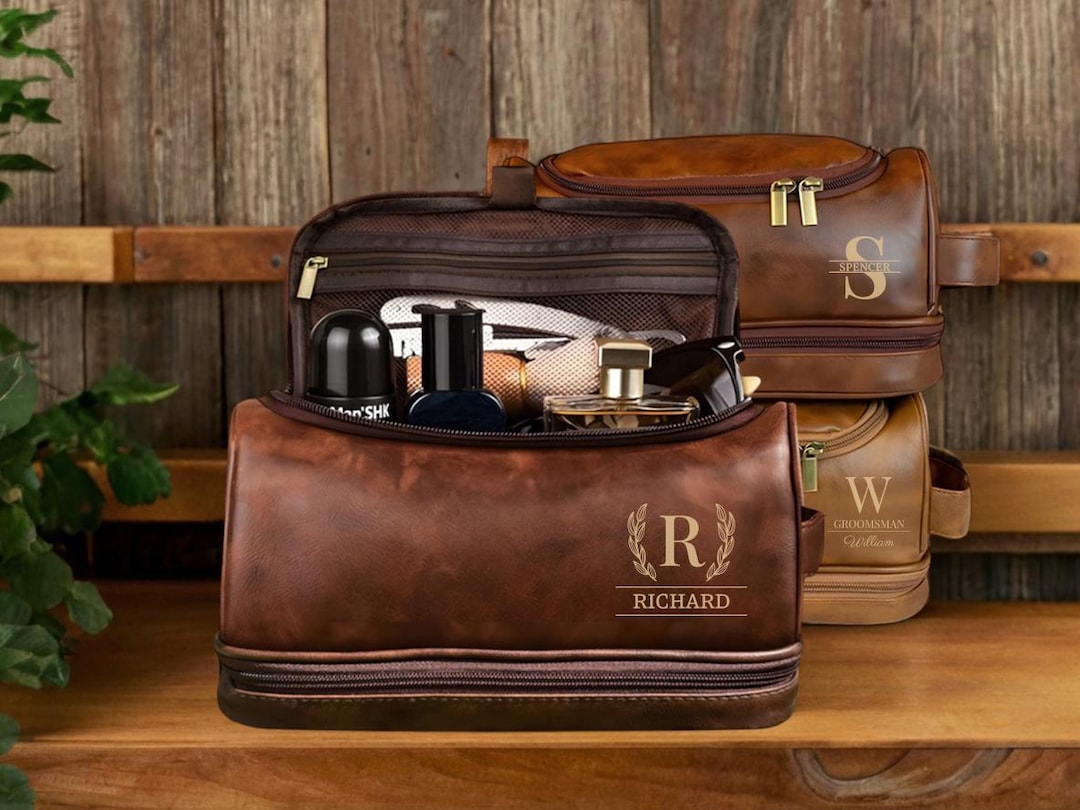 Personalized Leather Hanging Toiletry Bag for Men, Monogrammed Travel ...
