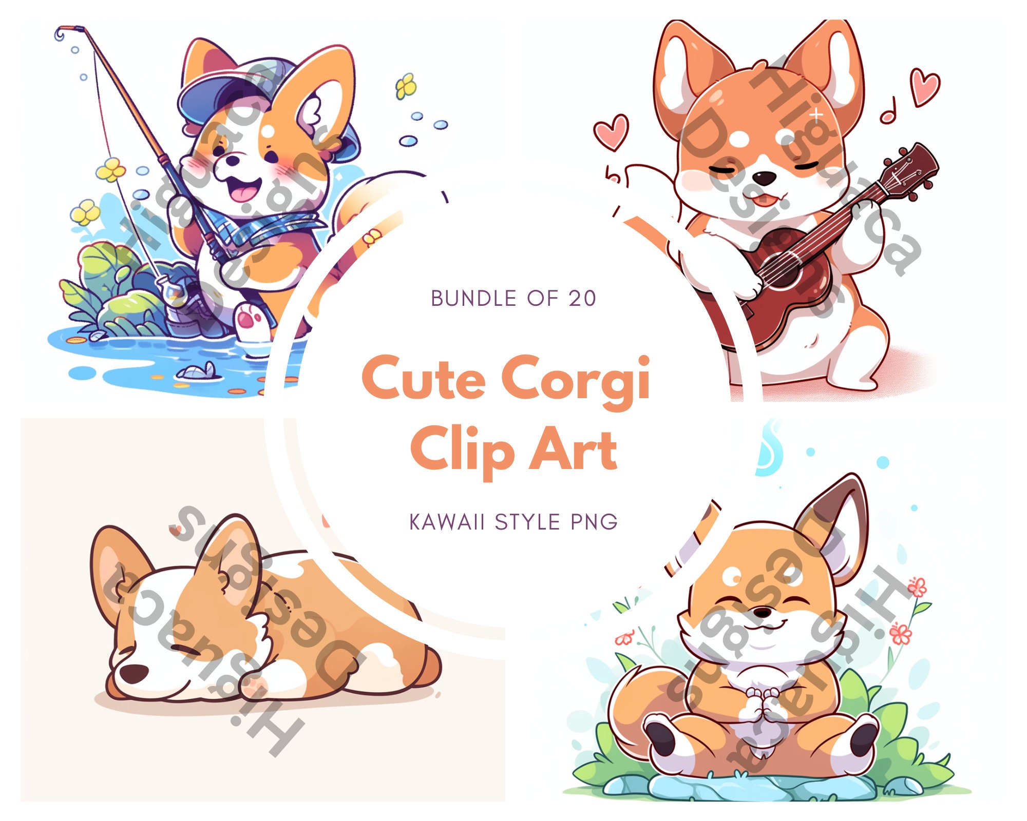 Cute Corgi Graphic Clipart, Kawaii Style, PNG, Commercial Use, Bundle 1 ...