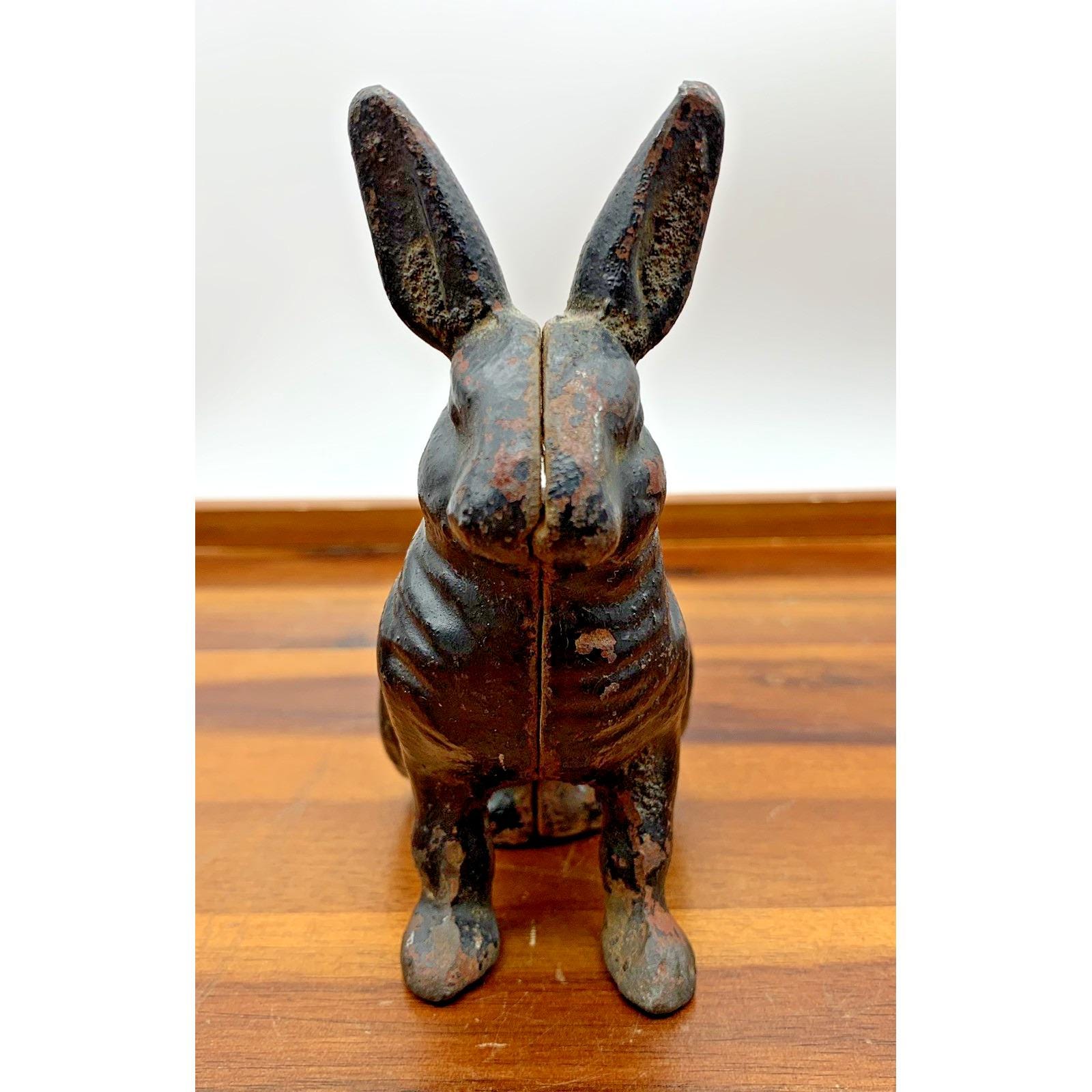 Vintage Cast Iron Sitting Bunny Rabbit Doorstop Coin Bank 4.5" Tall ...