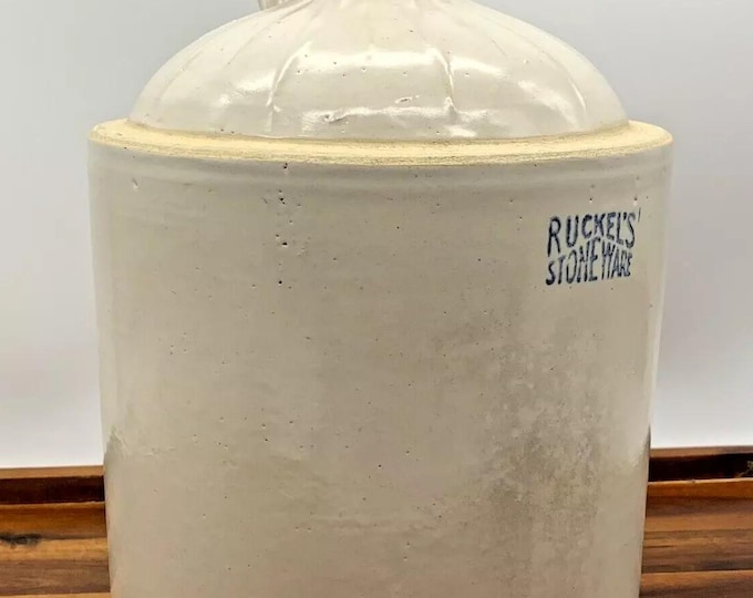 Antique Ruckel's Stoneware Crock Jug 1 Gallon 10" Tall White Hall ...