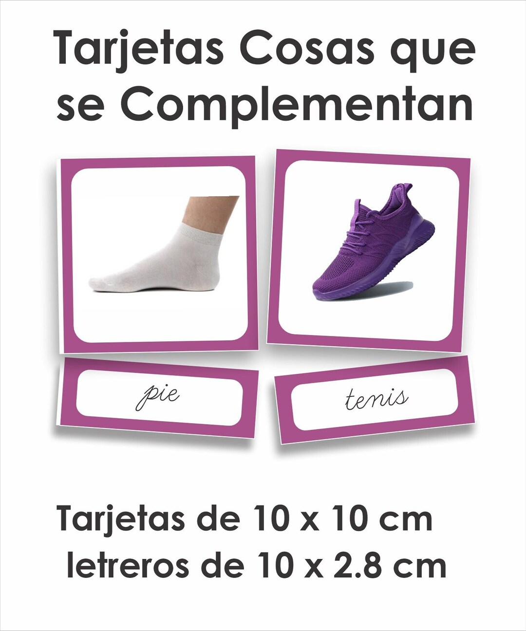 Montessori Cards Things That Complement Each Other in Spanish, 10 X 10 ...