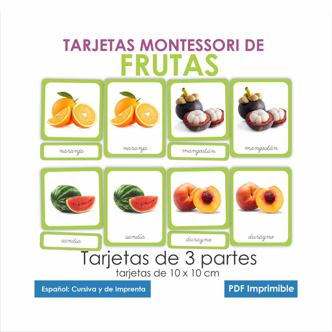 Printable Montessori Fruit Cards, Printable Montessori Material, Fruit ...
