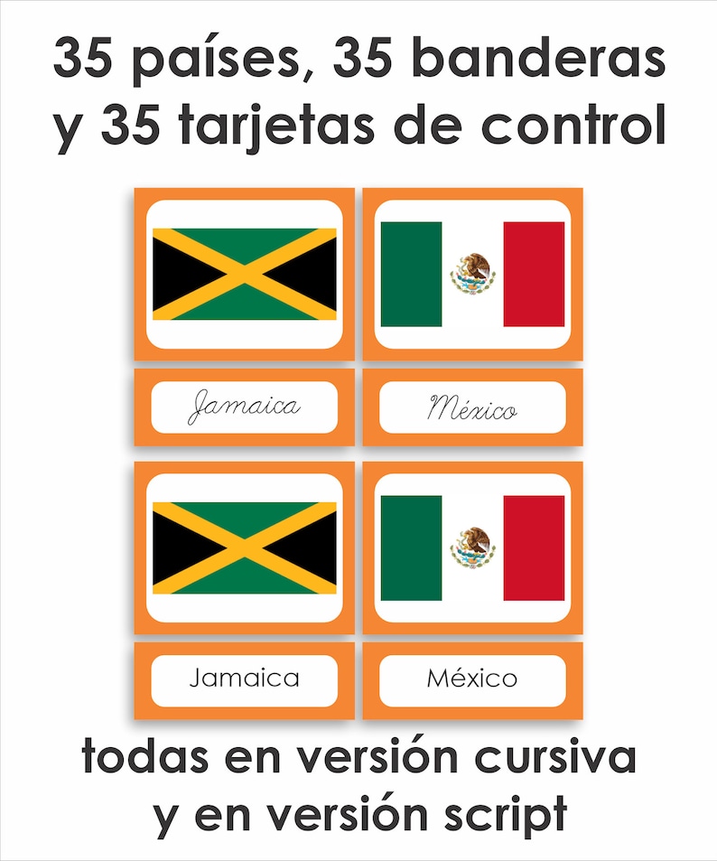 Montessori Cards of American Countries and Their Flags, Countries and ...