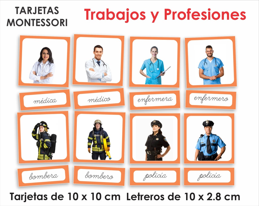 Montessori Jobs and Professions Cards in Spanish, Montessori Jobs and ...