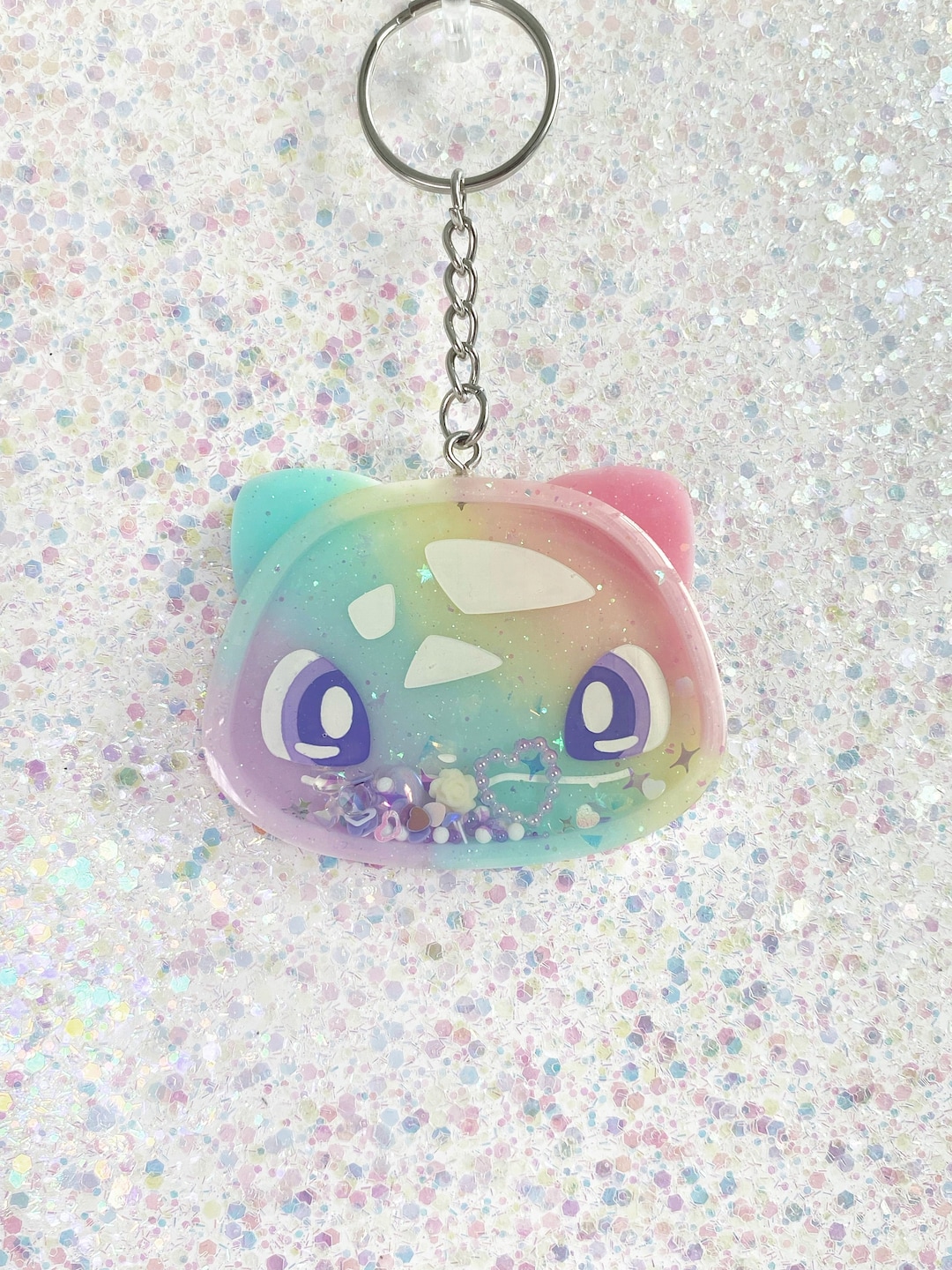Pastel Rainbow Resin Shaker Keychain - Kawaii Bulbasaur-inspired Charm ...