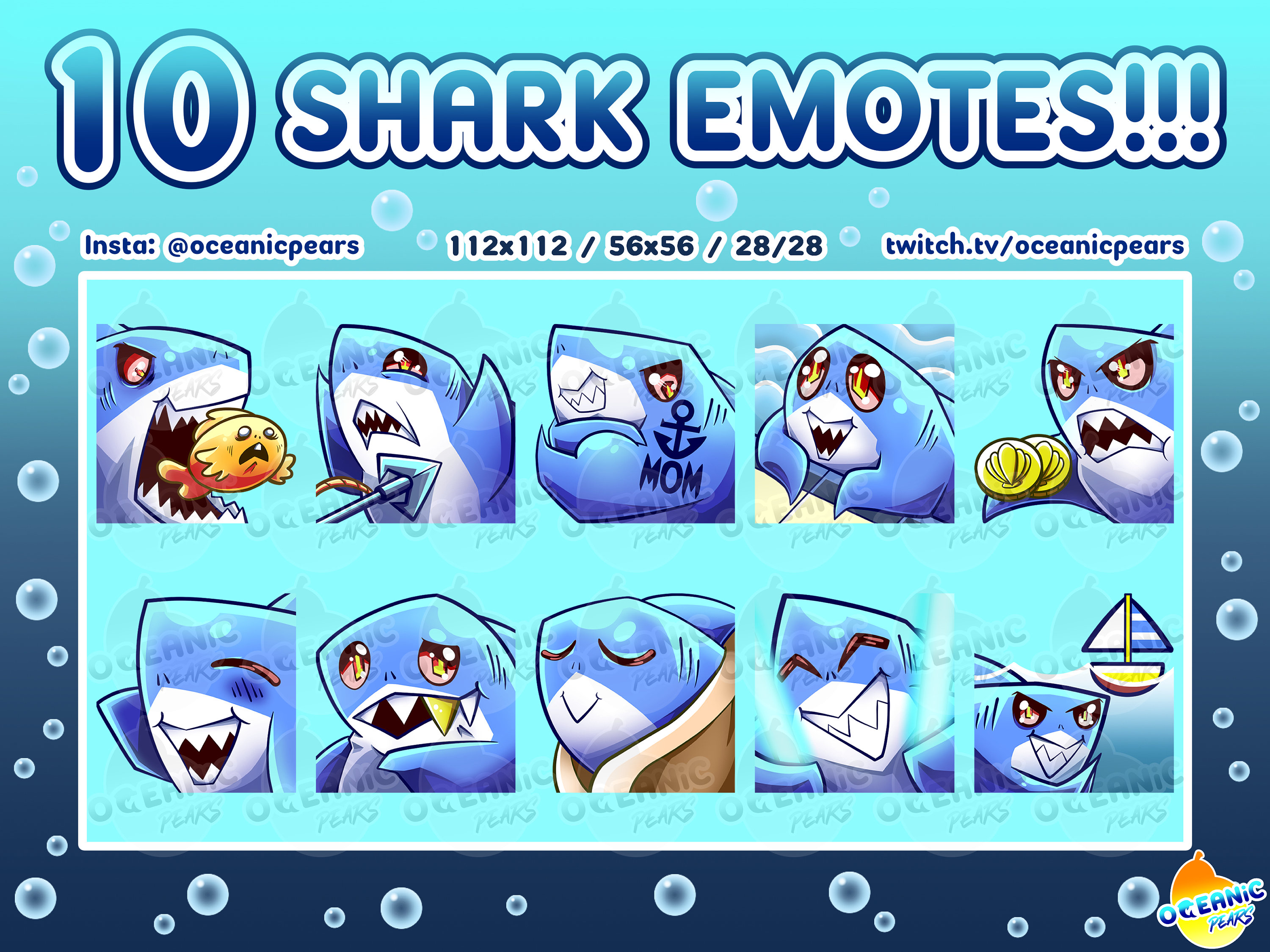 10 Kawaii Aquatic Shark Twitch Vtuber Pngtuber Streamer Discord Emotes ...