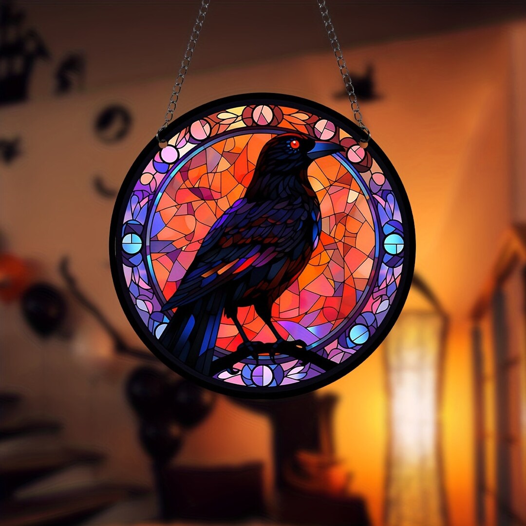 Crow Suncatcher Raven Stained Window Hangings Crow - Etsy