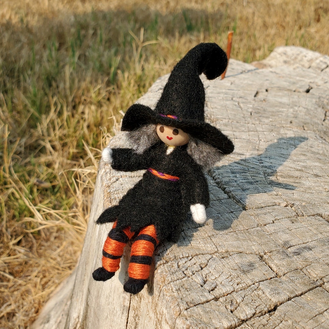 Gray Haired Witch Doll | Black Witchy Hat | Handmade Kitchen Witch ...