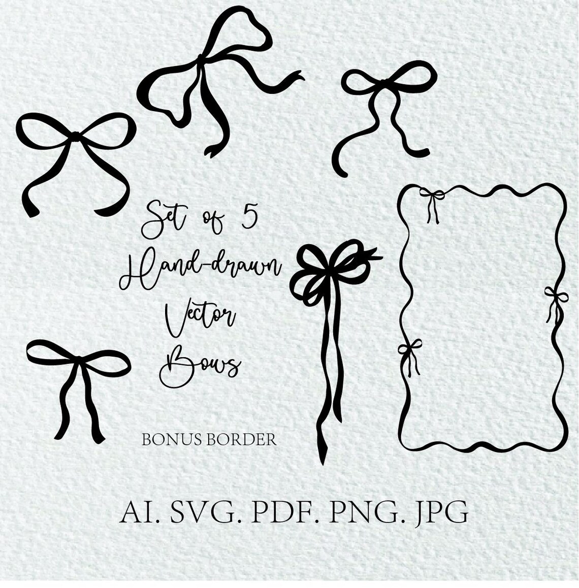 5 Illustrated Vector Bows - Hand Drawn - SVG PDF JPG - Editable Colours ...