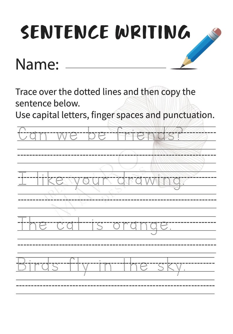 Sentence Writing Sheets - Learning Sheets - Printable Writing Sheets ...