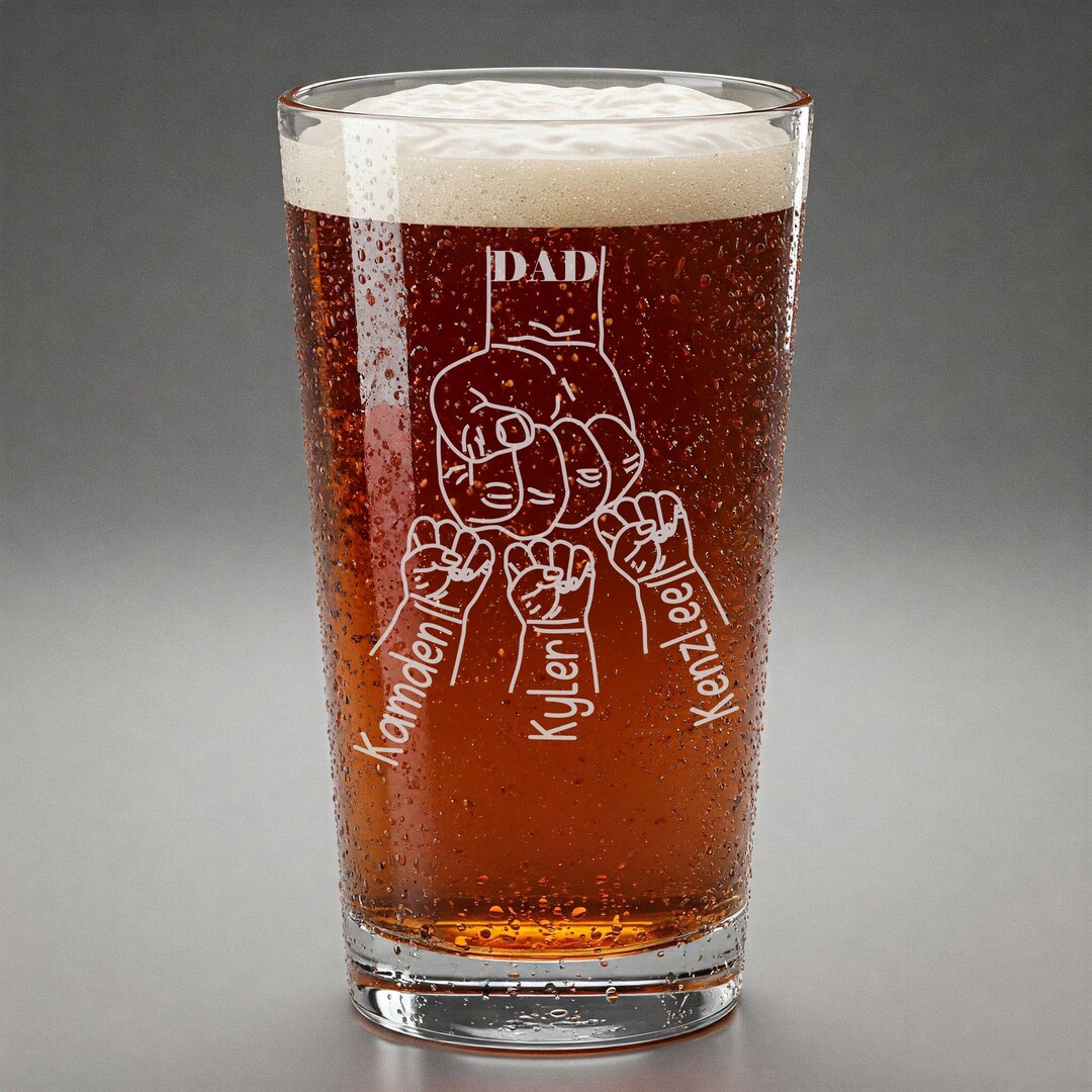 DAD Fist Bump Kids Names Pint Glass, Personalized Dad Pint Glass ...